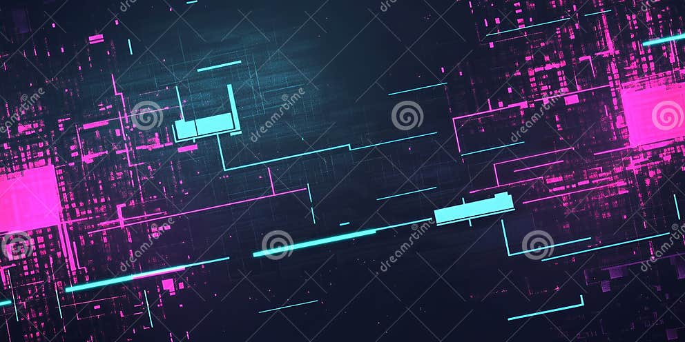 Abstract Tech Background Pink Teal Digital Lines Circuitry Network ...