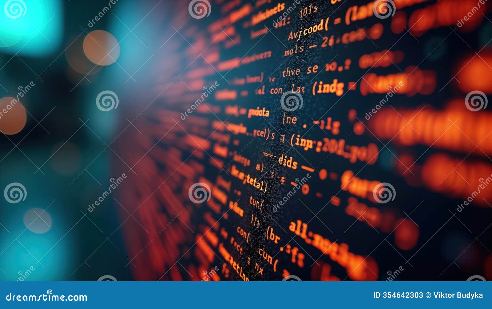 Abstract Tech Background Shows Programming Code On Monitor Dynamic Display Of Lines Of Code