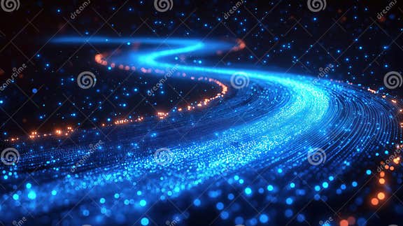 Abstract Tech Background Shows Swirling Blue Energy Patterns. Network Connections of Glowing ...