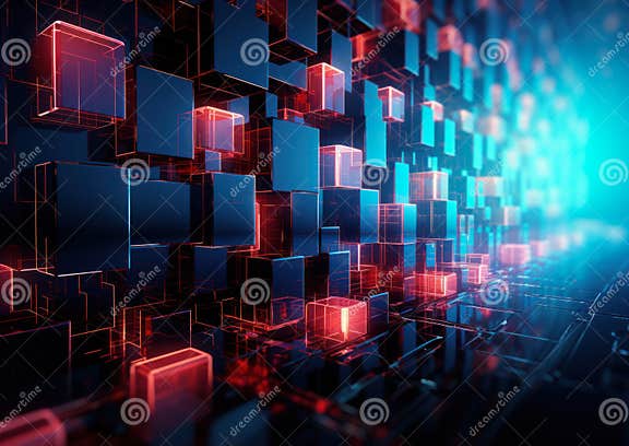 Abstract Tech Grid in Blue and Red Backlighting Accentuating the ...