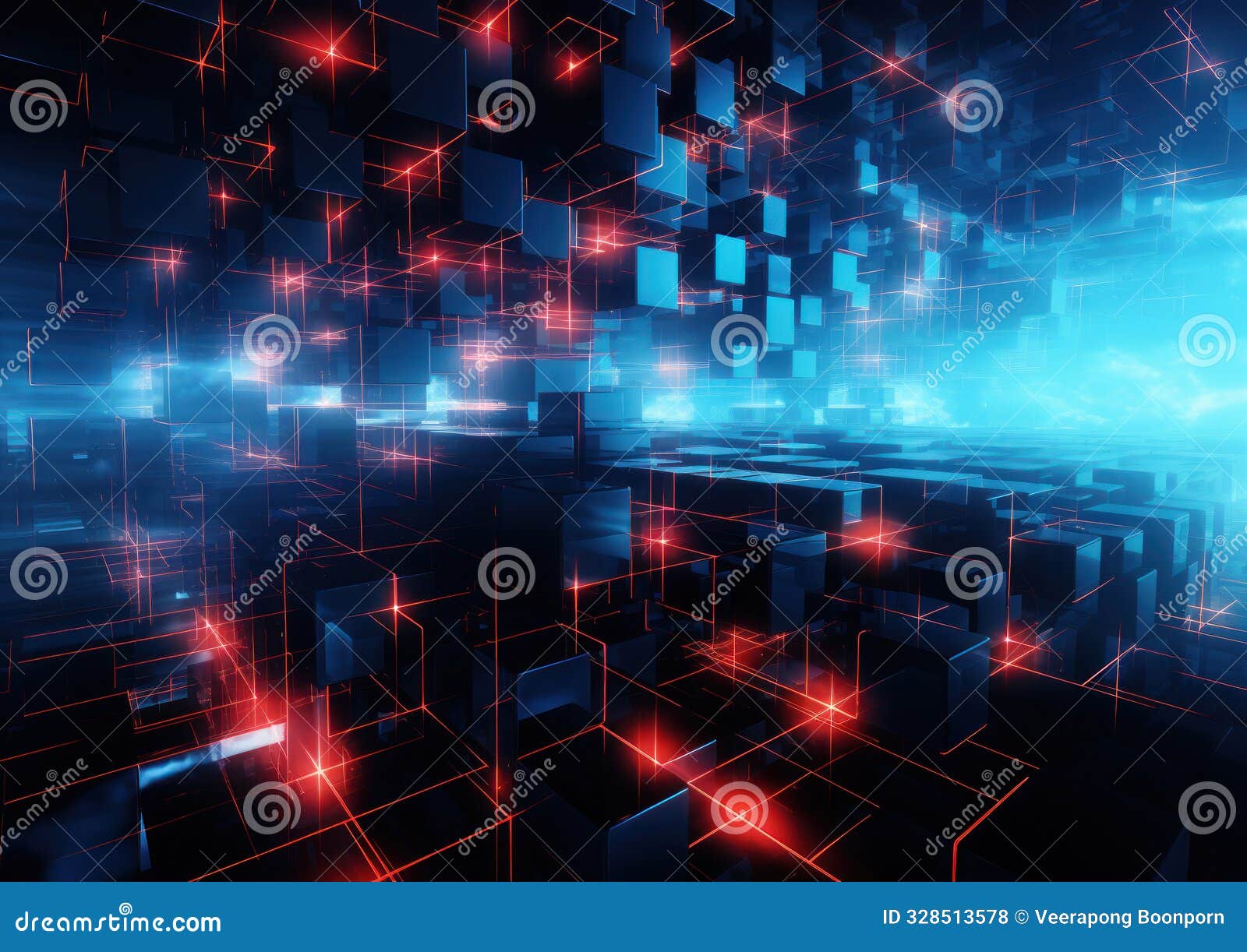 Abstract Tech Grid in Blue and Red Backlighting Accentuating the ...