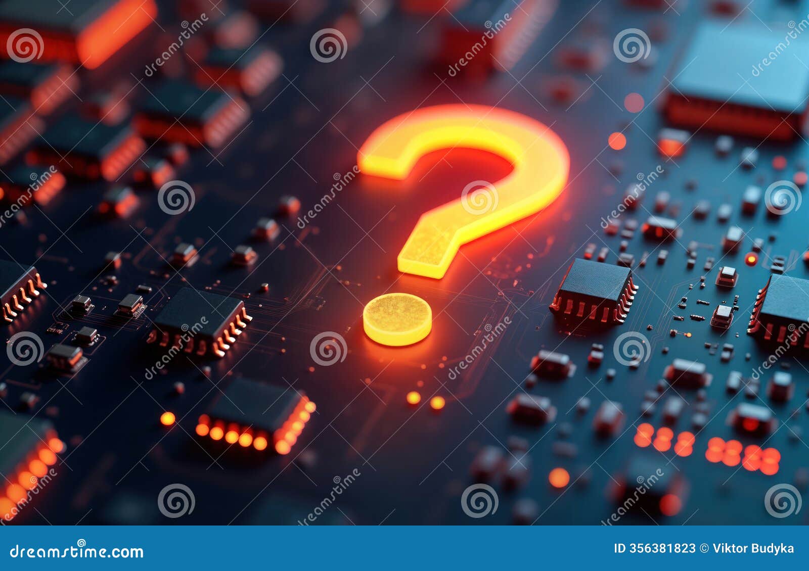 Abstract Tech Illustration Shows Glowing Question Mark on Circuit Board ...