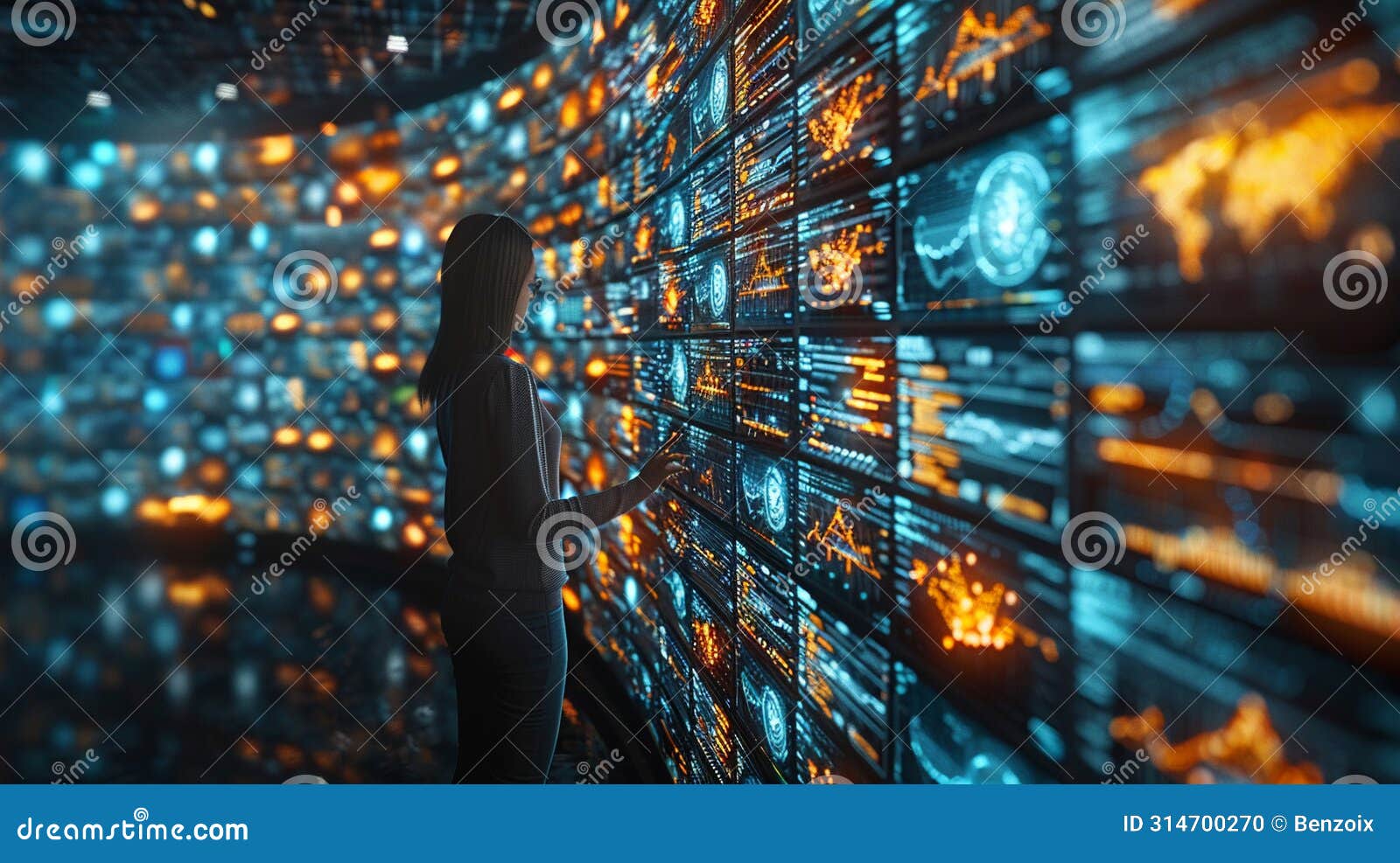 Abstract Tech Workspace with Digital Screens and Creatives Thinking ...