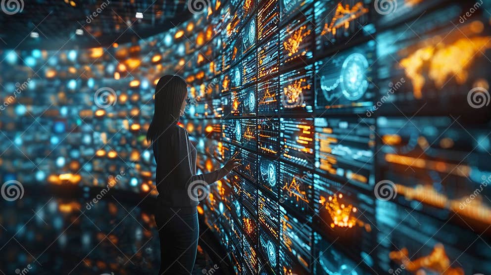 Abstract Tech Workspace with Digital Screens and Creatives Thinking ...