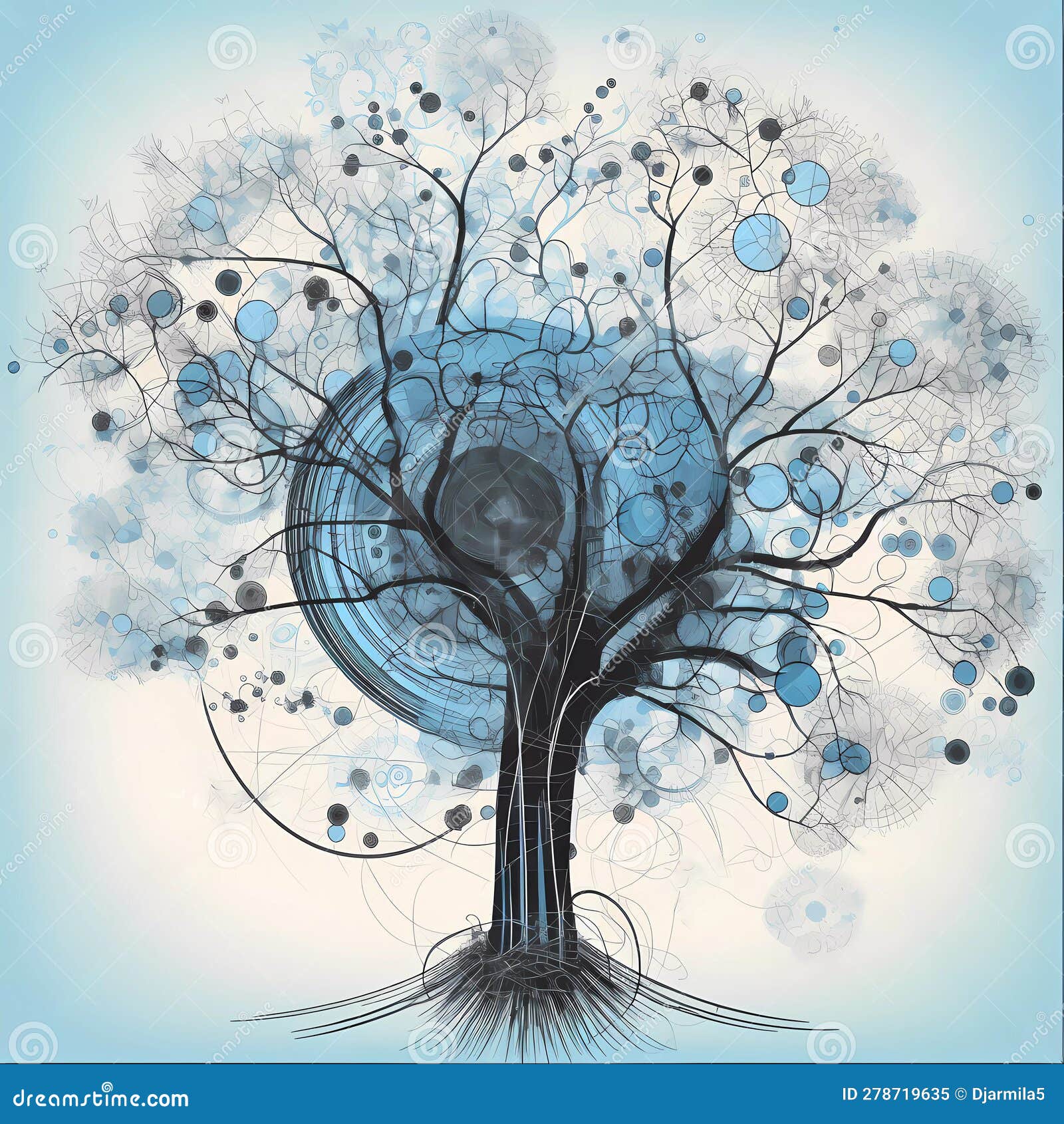 Abstract Technical Blueprint of a Tree Stock Illustration ...