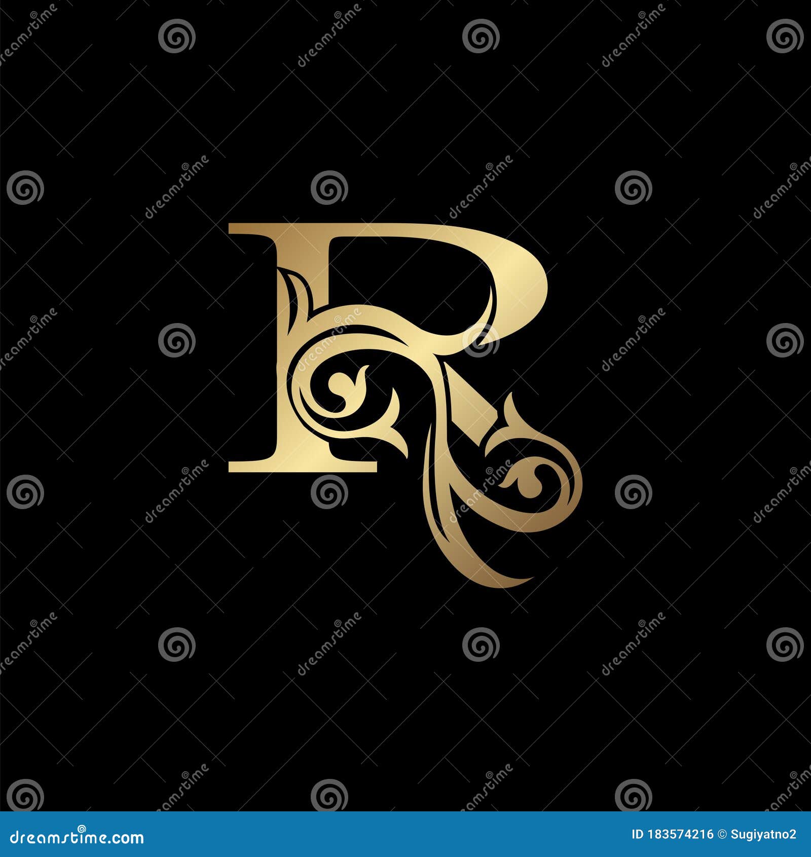 Luxury Gold Letter R Floral Leaf Logo Icon, Classy Vintage Vector ...