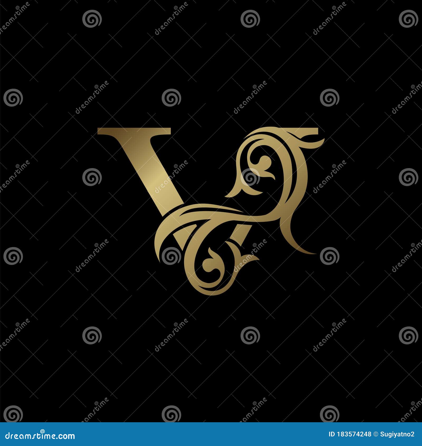 Luxury Gold Letter V Floral Leaf Logo Icon, Classy Vintage Vector ...