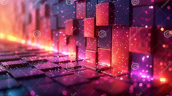 Abstract Technological Background with Block Structure. Red and Blue ...