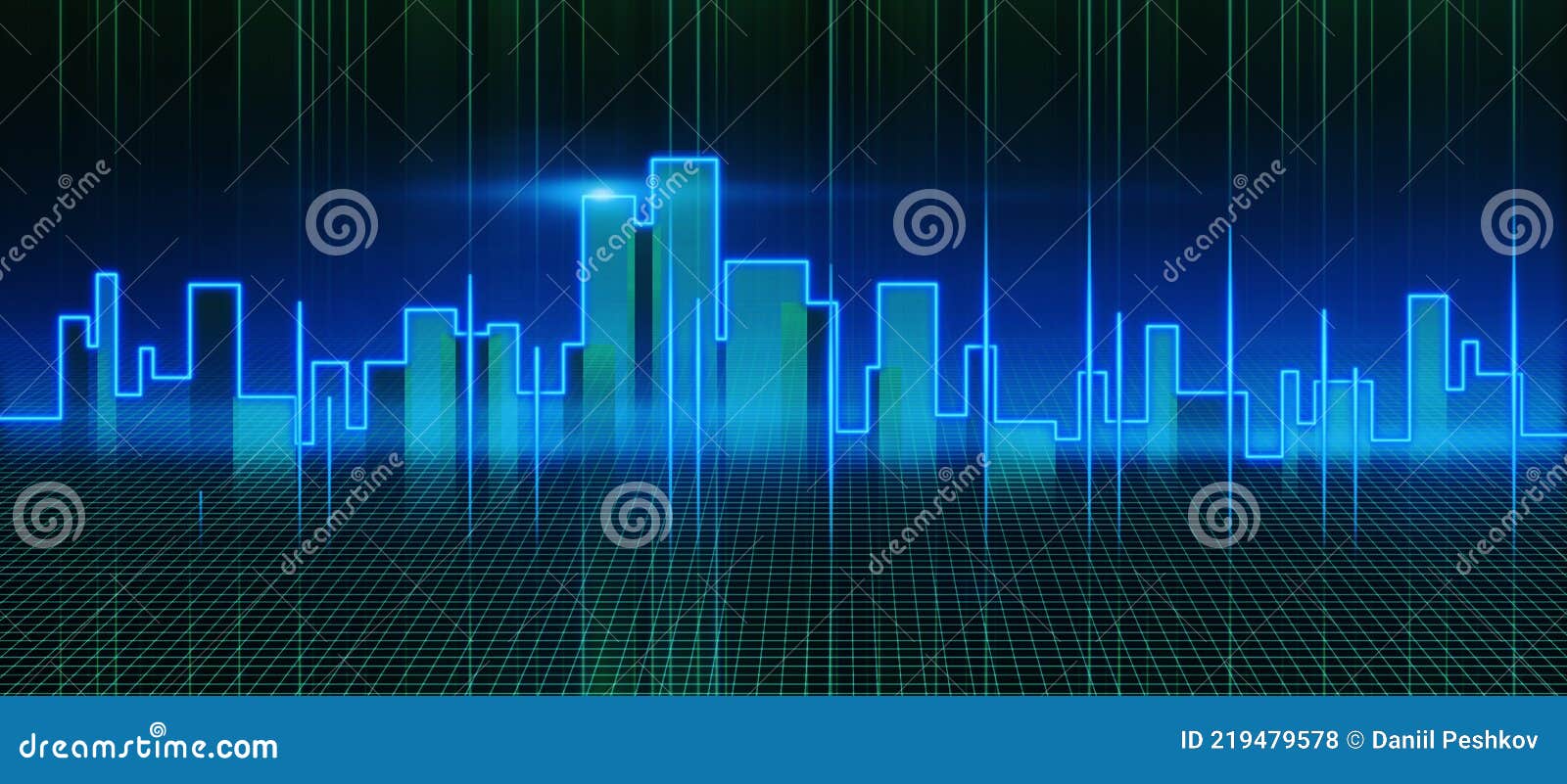 Abstract Technological Background With Bright Digital Buildings ...