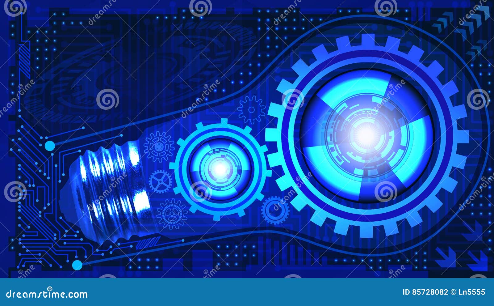 Abstract Technological Background with Light Bulb, Gears and Microchip ... Abstract Technological Background with Light Bulb, Gears and Microchip ...
