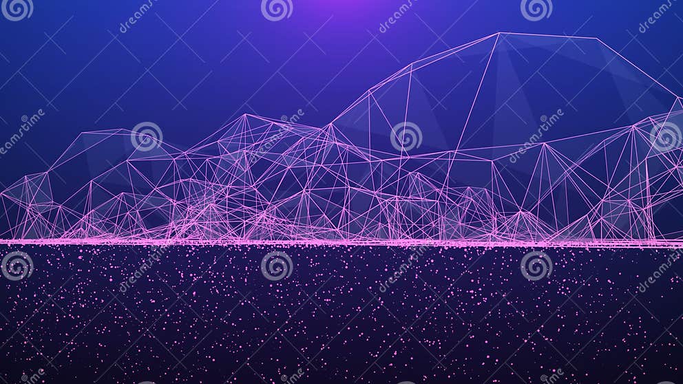 Abstract Technological Background of Purple Digital Lines and Dots. the ...