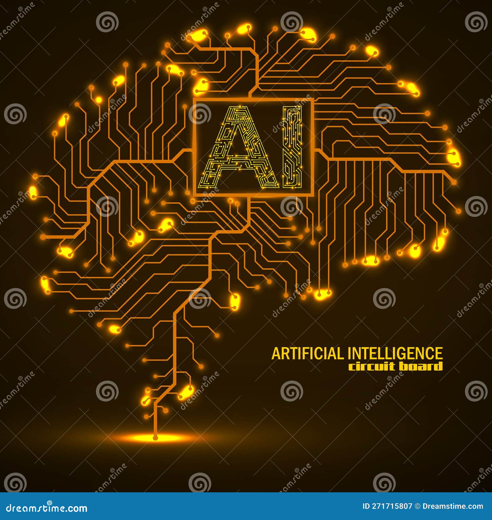 Abstract Technological Brain with Artificial Intelligence. Neon Circuit ...
