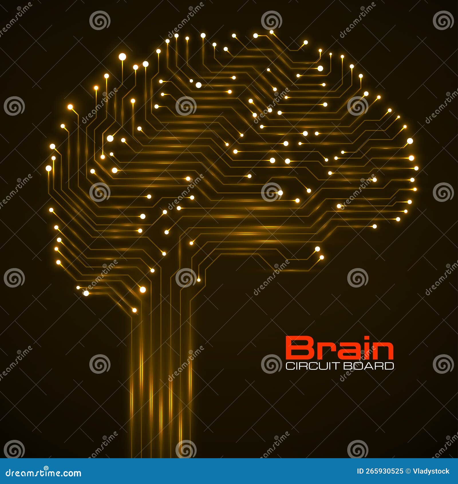 Abstract Technological Brain with Glowing Circuit Board Stock Vector ...