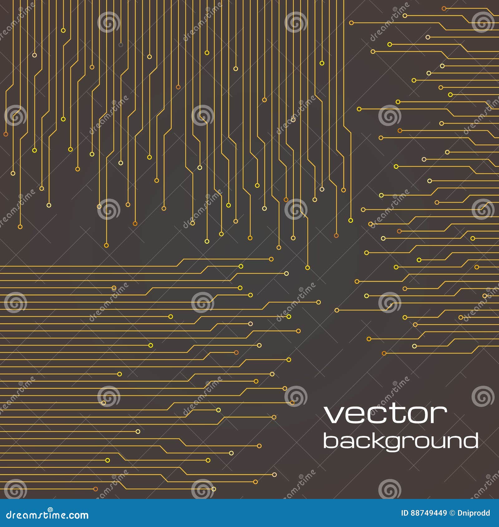 Abstract Technological Brown Background with Elements of the Microchip ...