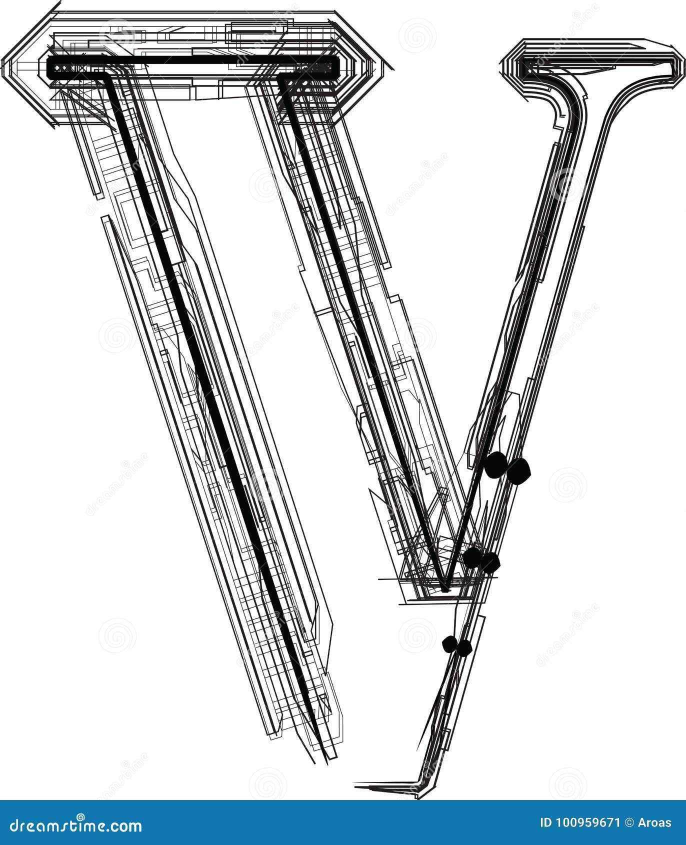 Technological Font. LETTER V Stock Vector - Illustration of alphabet ...