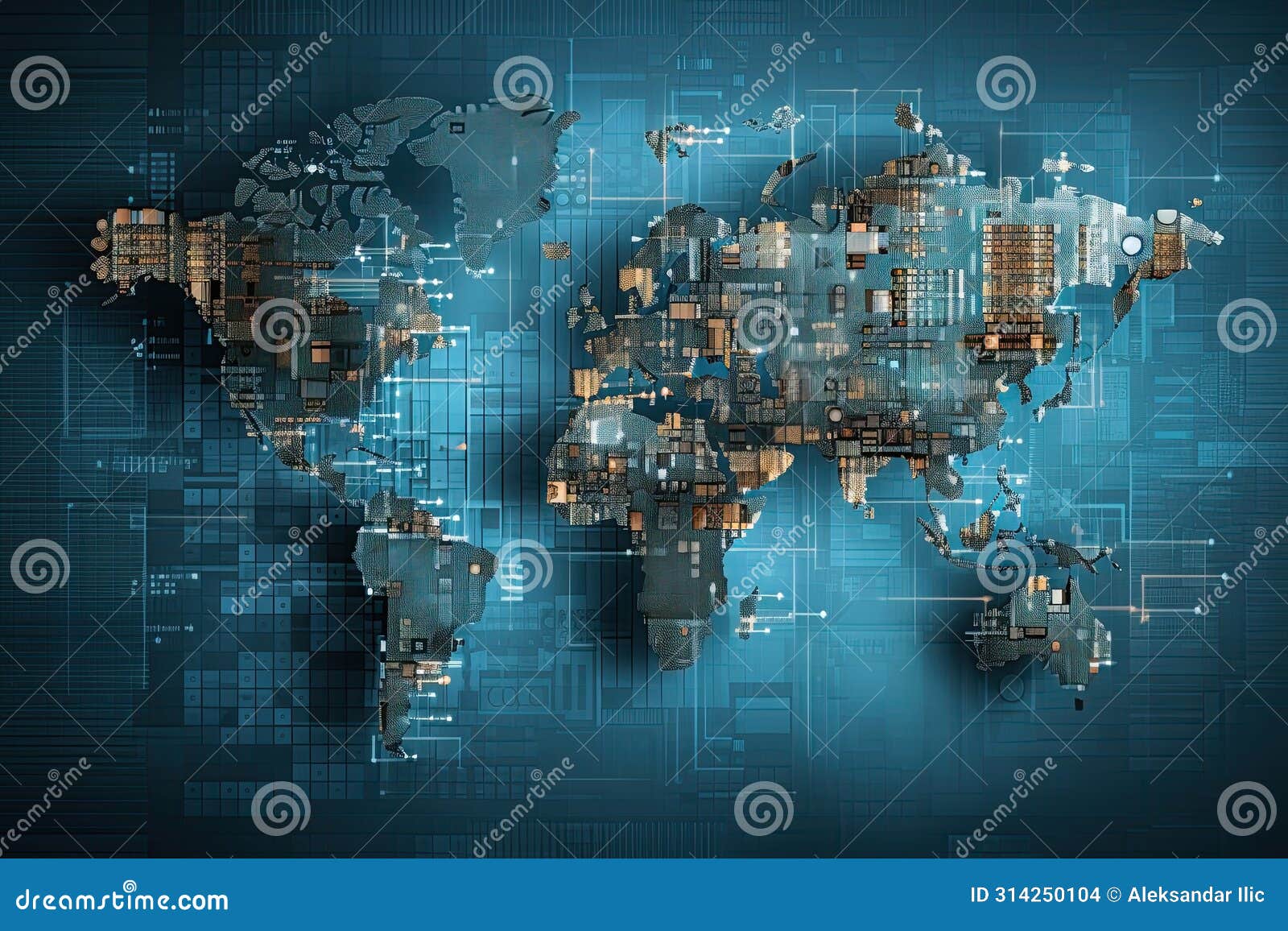 Abstract Technological Geographic Map. Planet Earth. Global ...