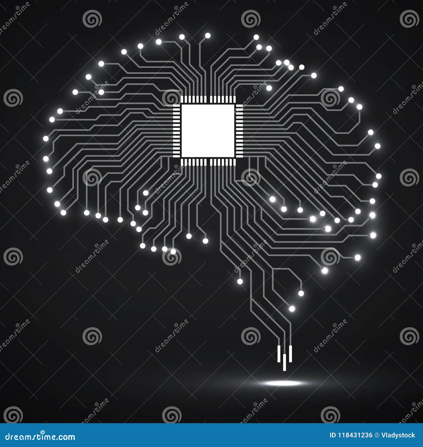 Abstract Technological Glowing Brain. Cpu Stock Vector - Illustration ...