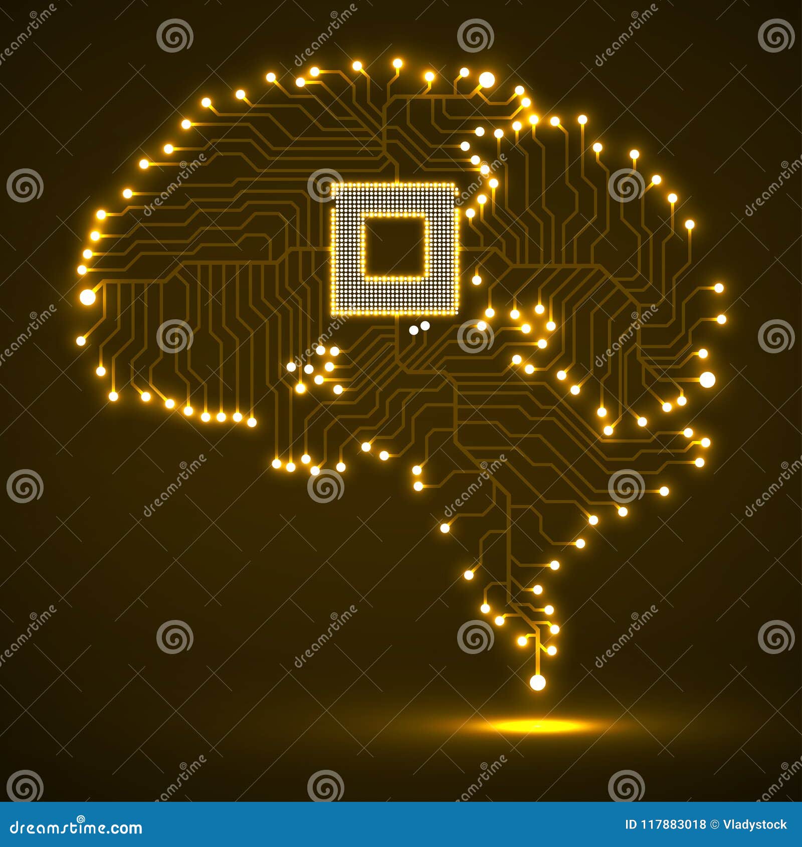 Abstract Technological Glowing Brain. Cpu Stock Vector - Illustration ...