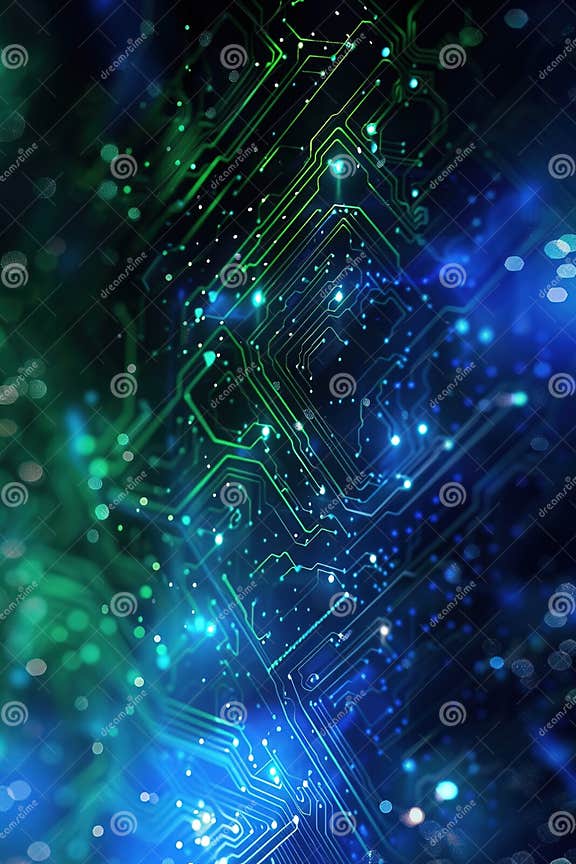 Abstract Technological Vertical Background in Blue and Green Colors ...