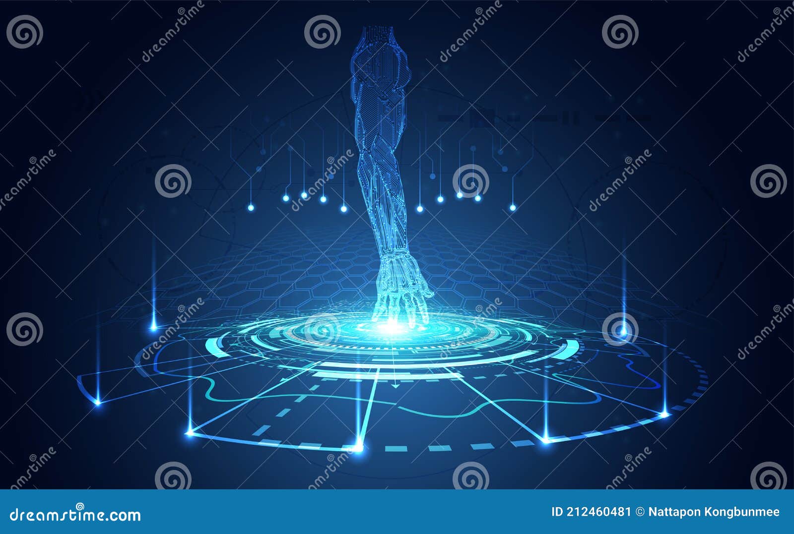 Abstract Technology Ai Concept Arm Ai Touch the Circle Light Blue on ...