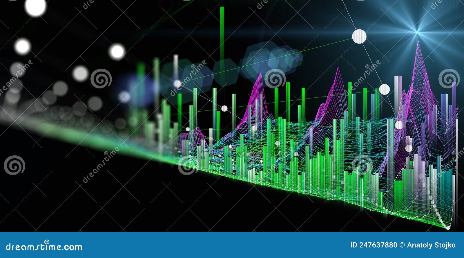 Abstract Technology Background With Bending Color Grid Data Visual Presentation Of Analytics