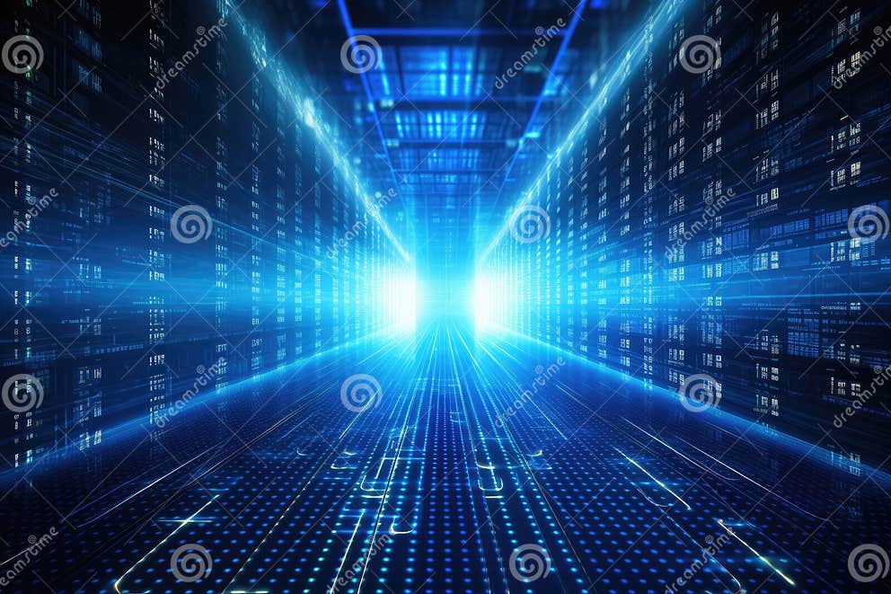 Abstract Technology Background With Binary Code And Blue Light 3d Rendering Abstract Digital