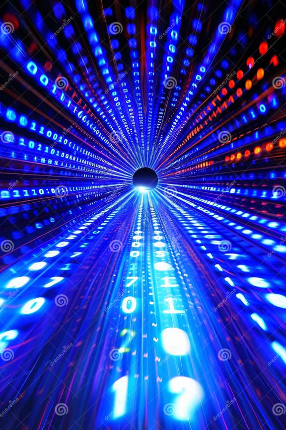Abstract Technology Background With Binary Code Tunnel A Futuristic Stream Of 1s And 0s Stock