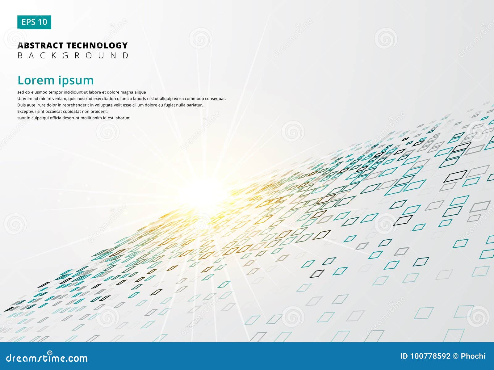 Abstract Technology Background Blue Border Squares Pattern Perspective ...