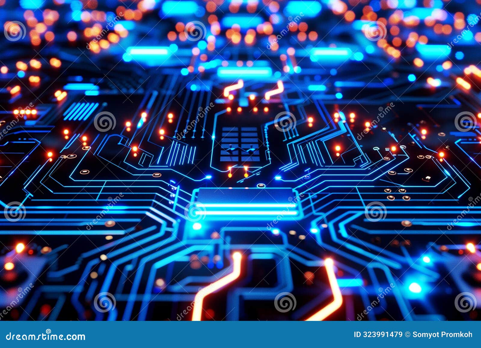 Abstract Technology Background, Blue, Glow, Circuit Board Pattern, Neon ...