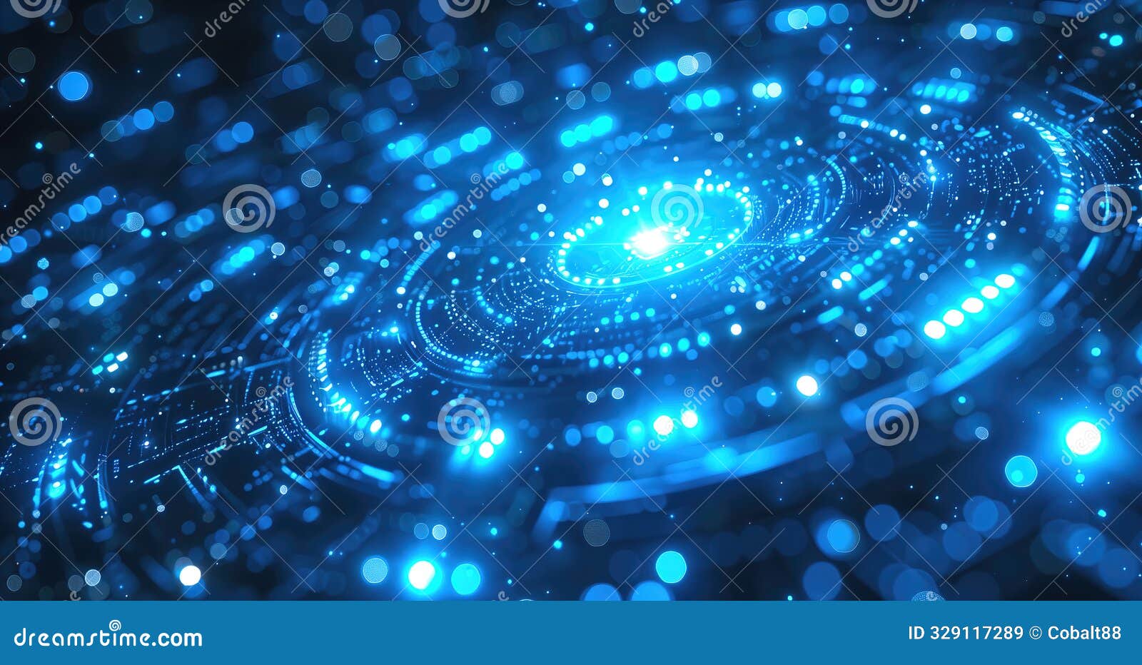 Abstract Technology Background, Blue Neon Glowing Circular, Ring Shapes ...