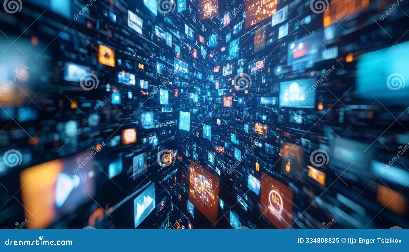 Abstract Technology Background, Blue and Orange Data and Infographics ...