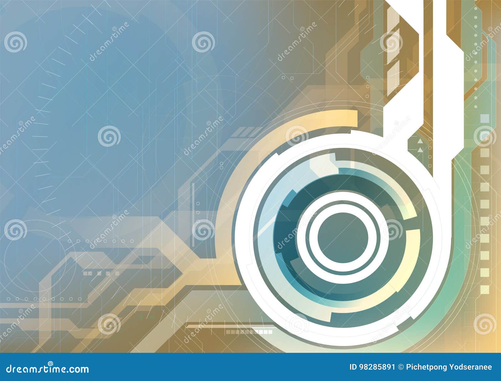 Abstract Technology Background, Blue and Orange Futuristic Vector ...
