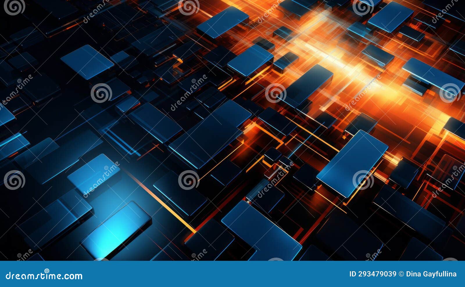 Abstract Technology Background with Blue and Orange Squares. Stock ...