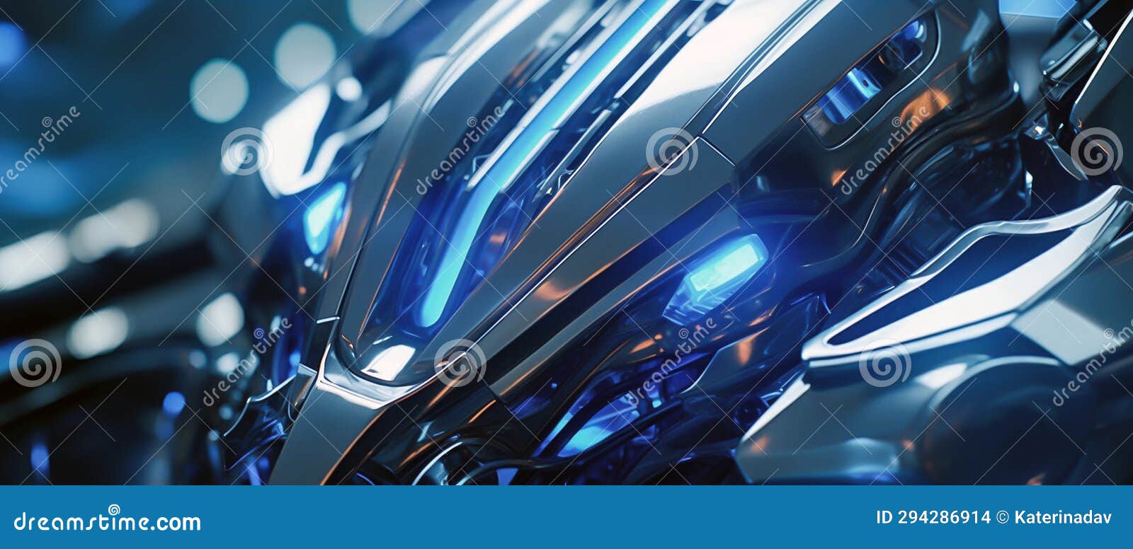 Abstract Technology Background in Blue Tones. Close-up Sci-fi Robot ...