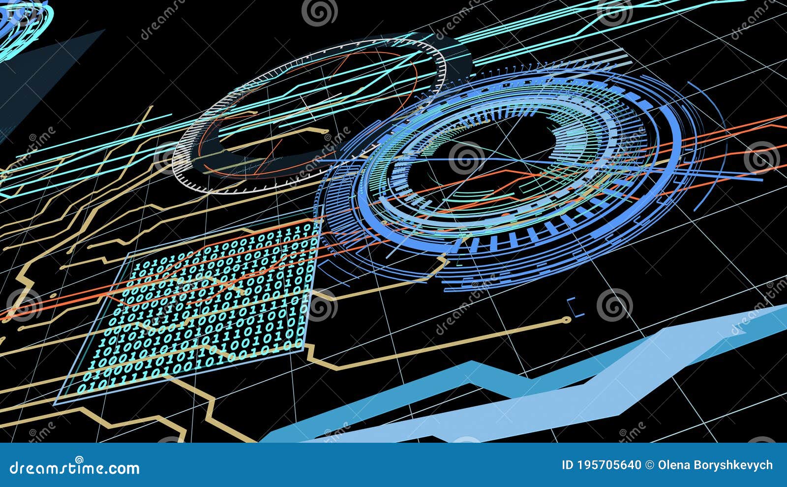 Abstract Technology Background with Circles and Binary Code Stock ...