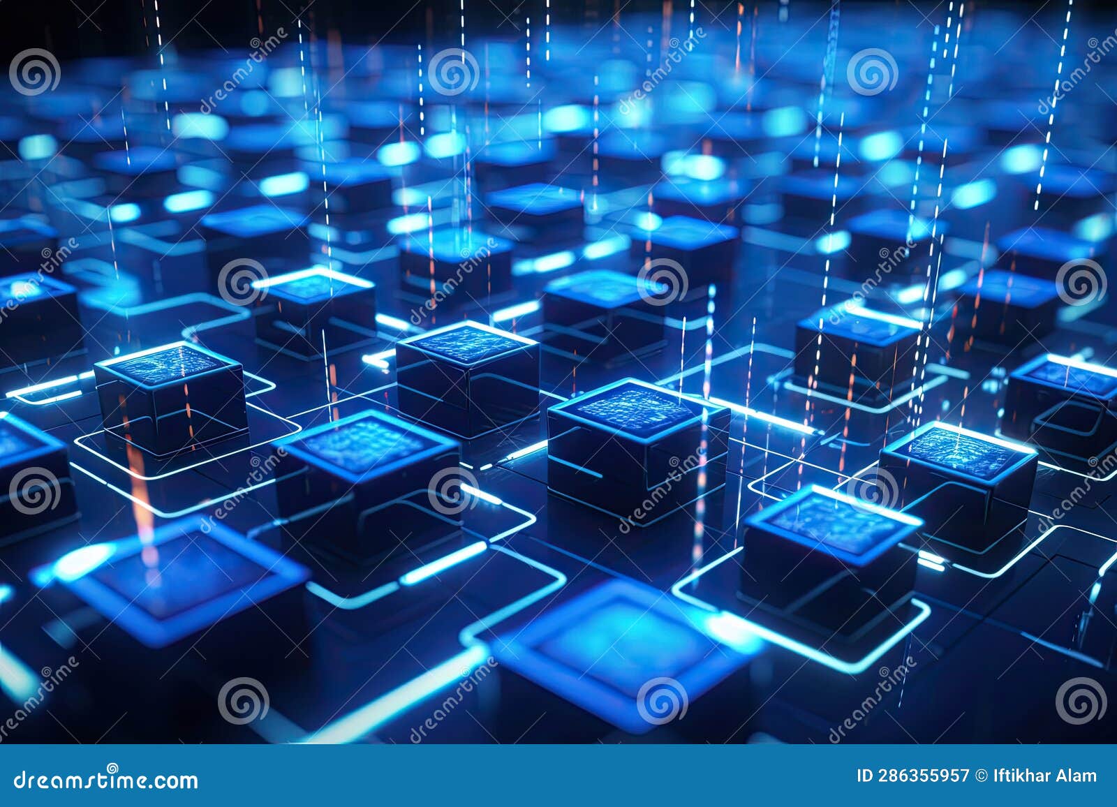 Abstract Technology Background with Circuit Board and Blue Lights. 3D ...