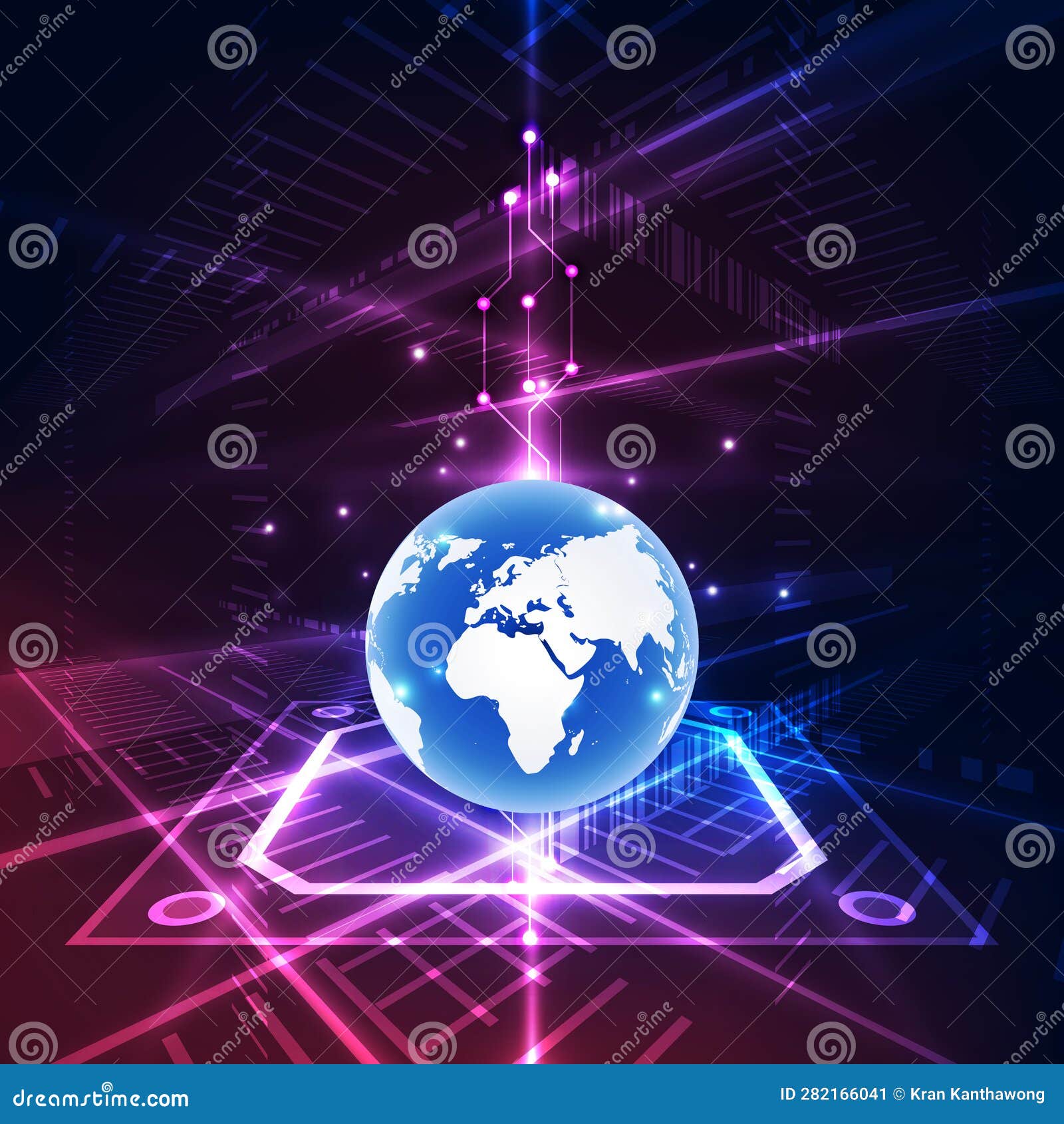 Abstract Technology Background with Circuit Board and World Map. Vector ...