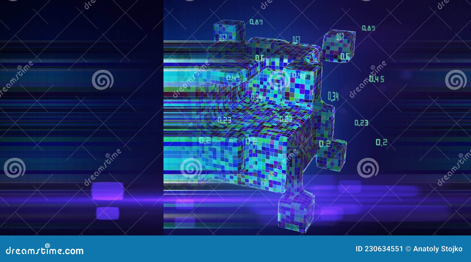 Abstract Technology Background with Color Grid of Poly Cube on Dark. Analytics Algorithms Data ...