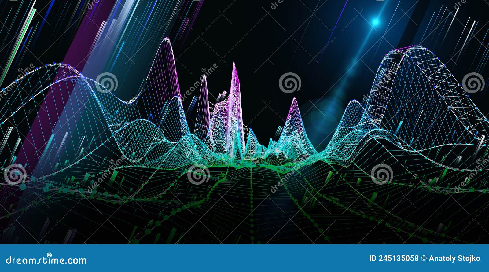 Abstract Technology Background with Color Wireframe Graph Pn Black. Visual Presentation of ...
