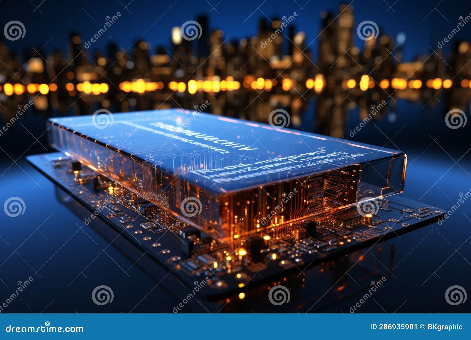 Abstract Technology Background, Data Analyze From Microchip, Blue Neon ...