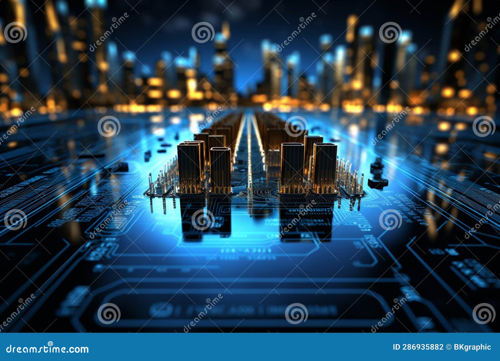 Abstract Technology Background, Data Analyze from Microchip, Blue Neon ...