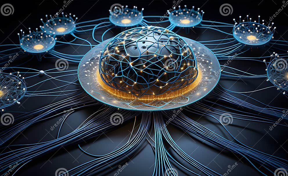 Abstract Technology Background of a Data Computing System with Connected Particles, Artificial ...