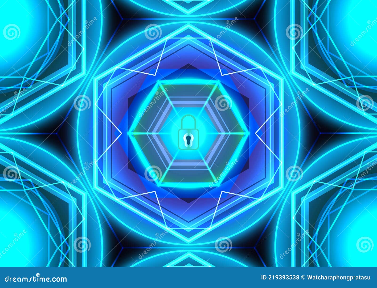 Abstract Technology Background. Digital Glowing Master Key Lock. Screen ...