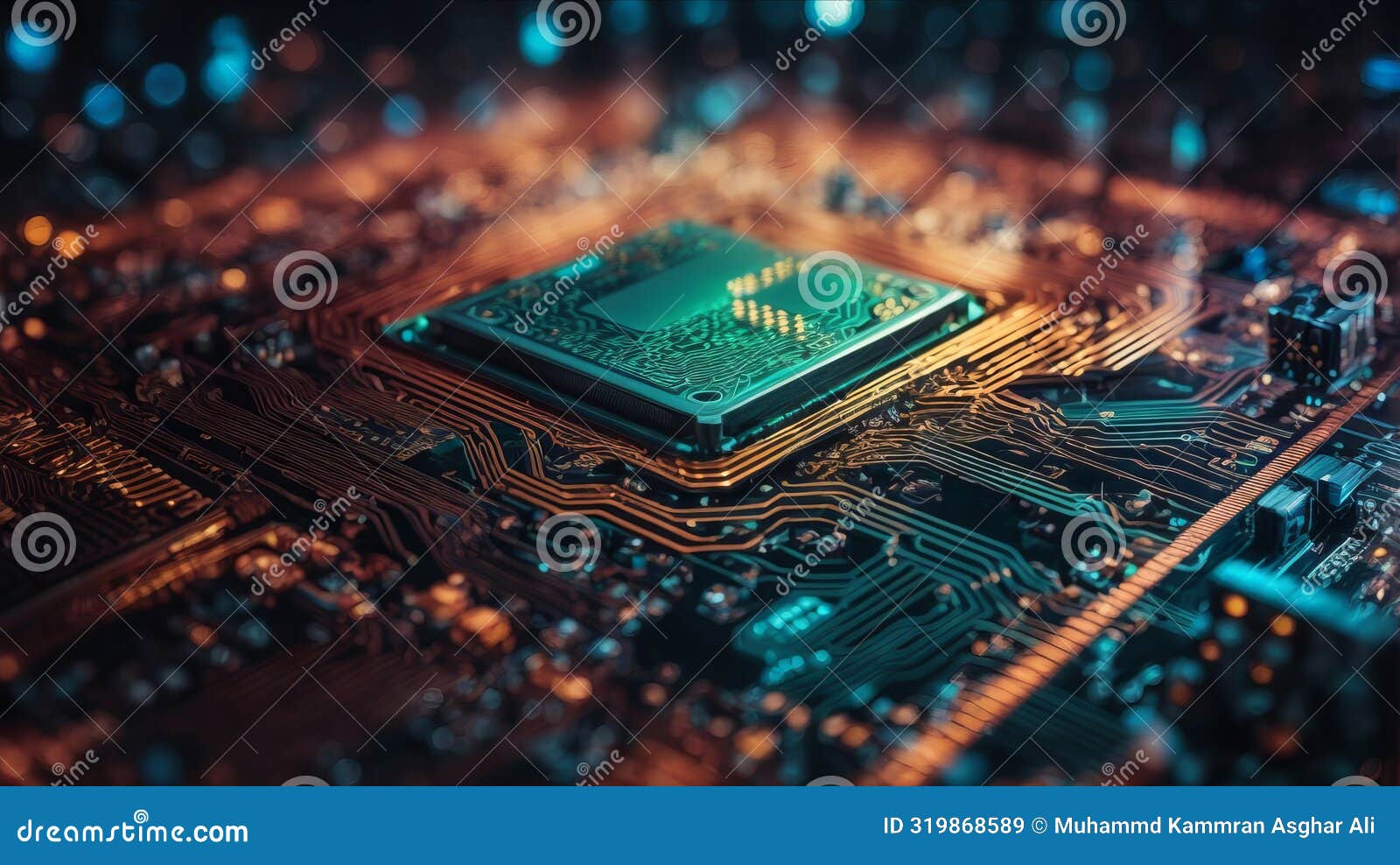 Abstract Technology Background with Futuristic Computer Microcircuit ...