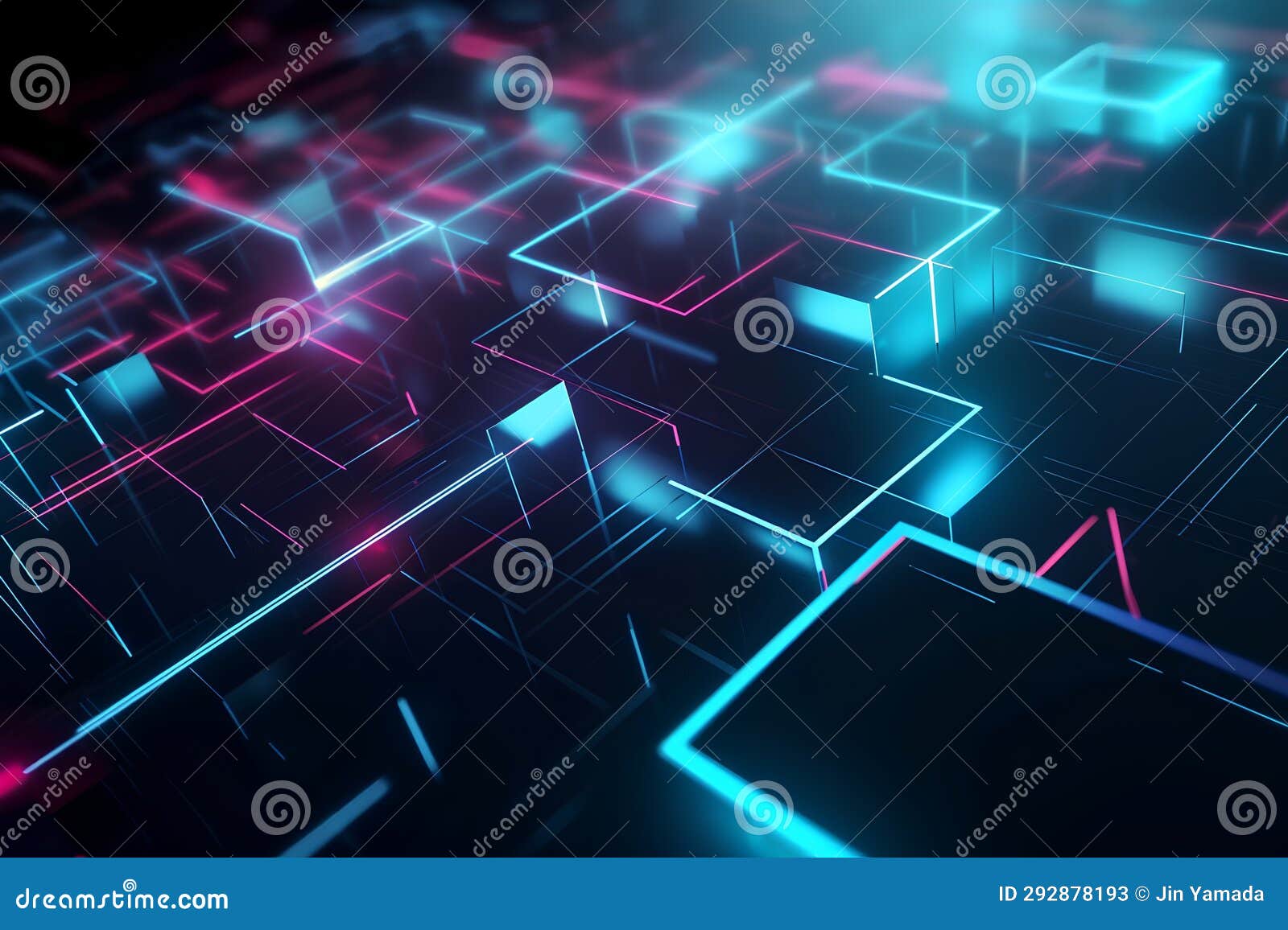 Abstract Technology Background with Glowing Cubes and Lines. 3D ...