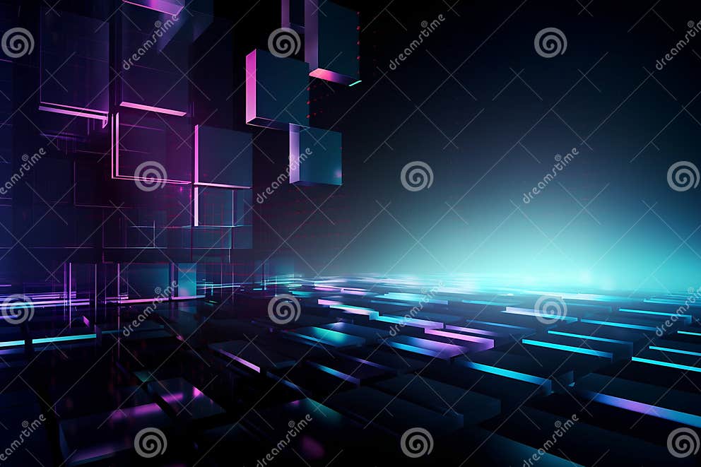 Abstract Technology Background with Glowing Rectangles. 3D Rendering Stock Illustration ...