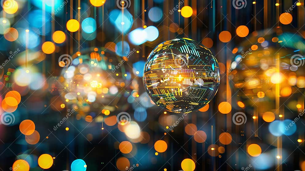 Abstract Technology Background with Glowing Spheres and Bokeh Lights ...