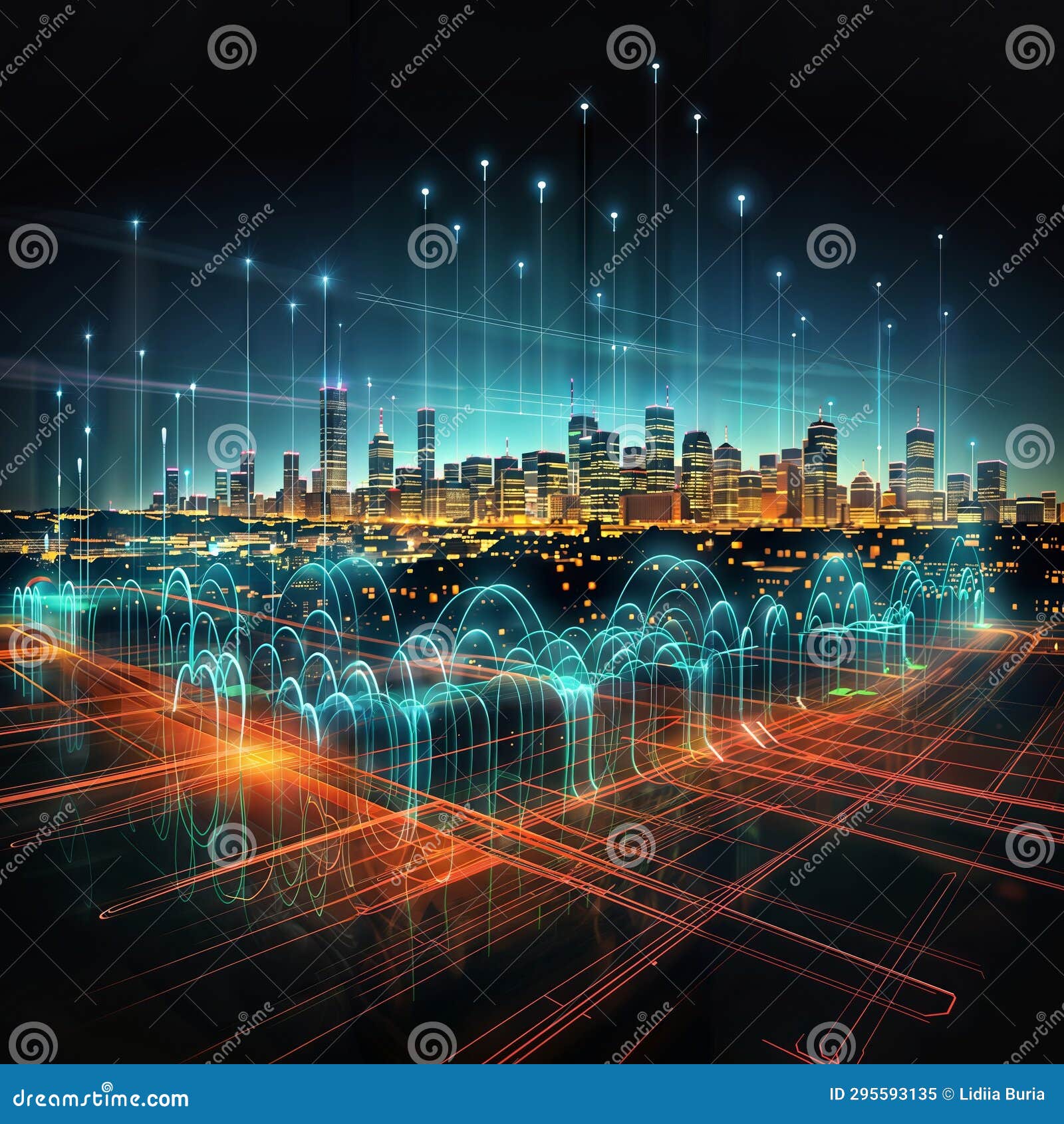 Abstract Technology Background with High Tech Buildings and Cityscape ...
