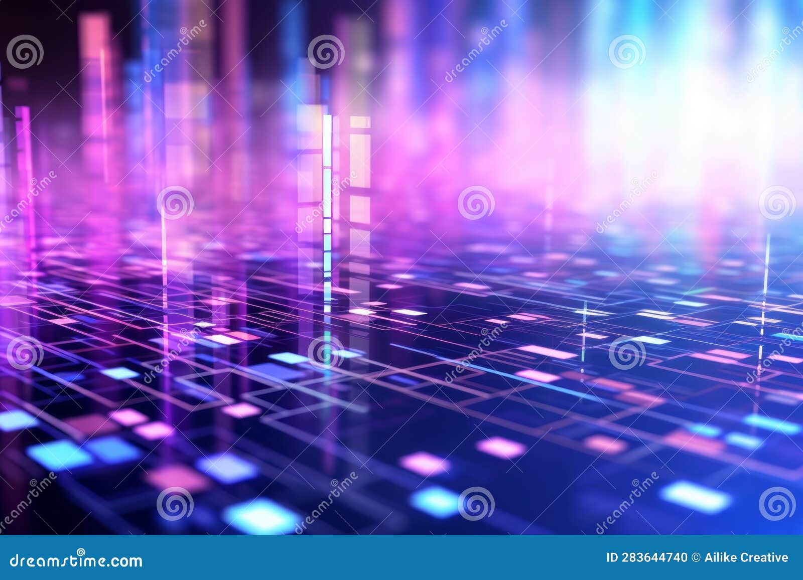 Abstract Technology Background with High Tech Glowing Lines and Bokeh ...