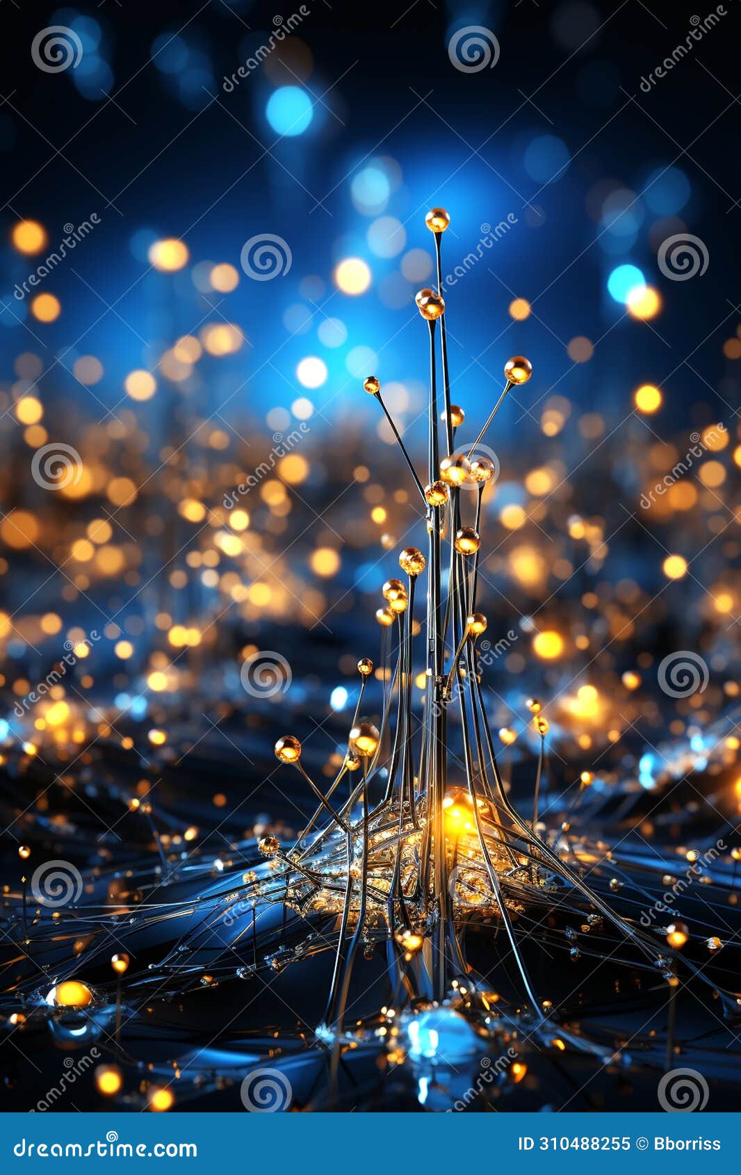 Abstract Technology Background with Illuminated Fiber Optic Connections, Quantum Computing ...
